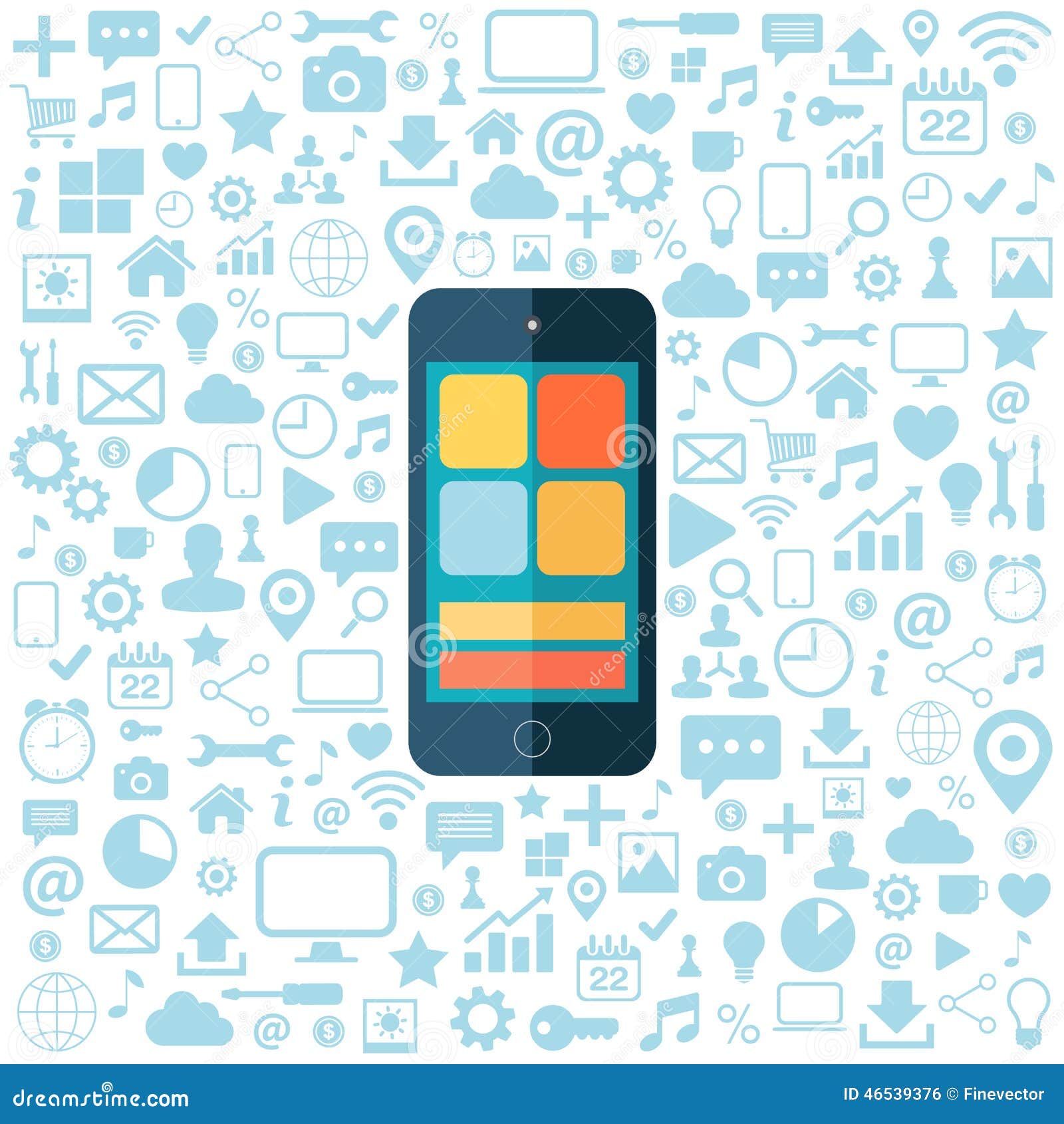 Smart Phone with Blue Icons Set. Flat Vector Illustration. Stock Vector ...