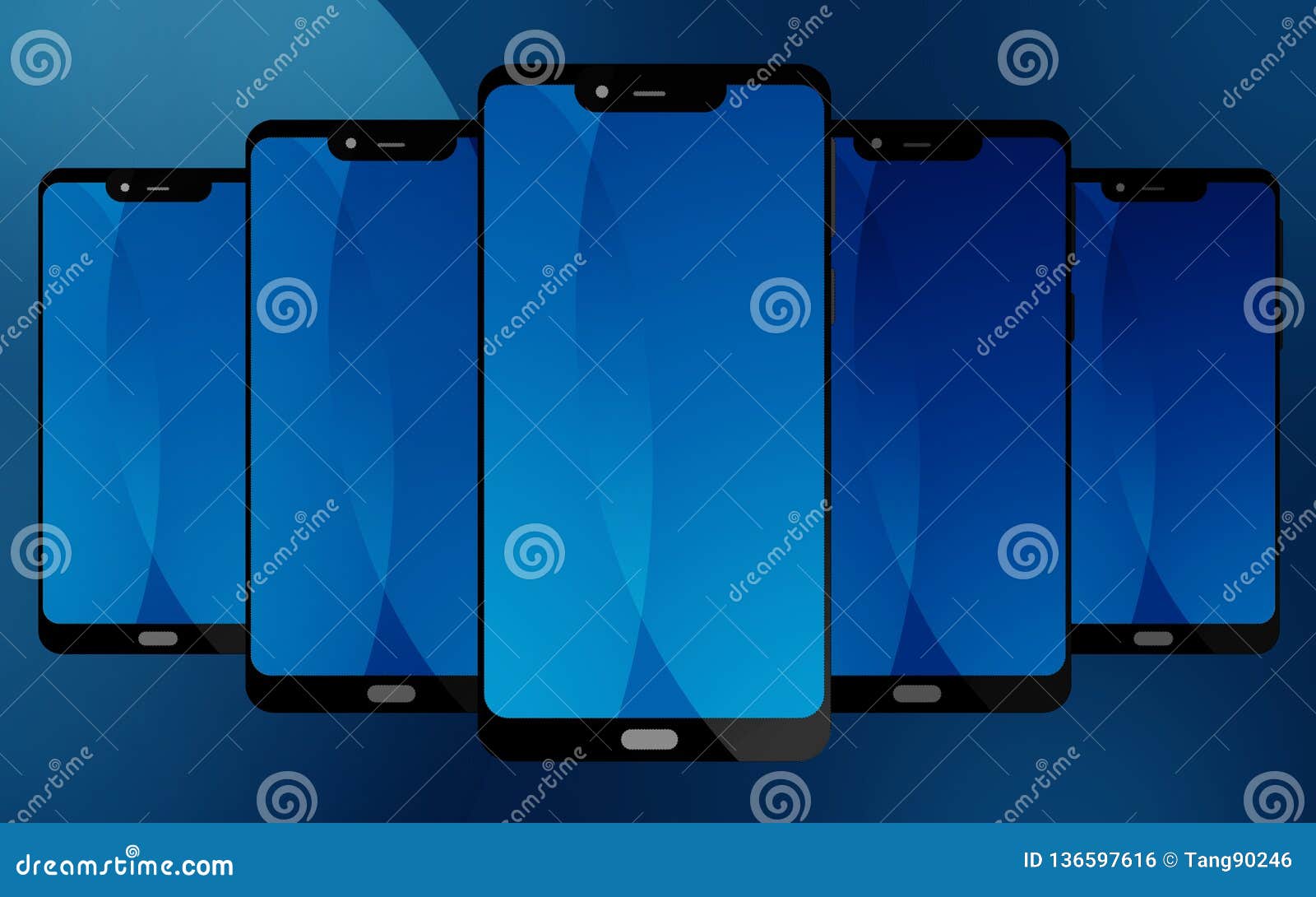 Smart Phone with Blue Screen Stock Illustration - Illustration of blue ...