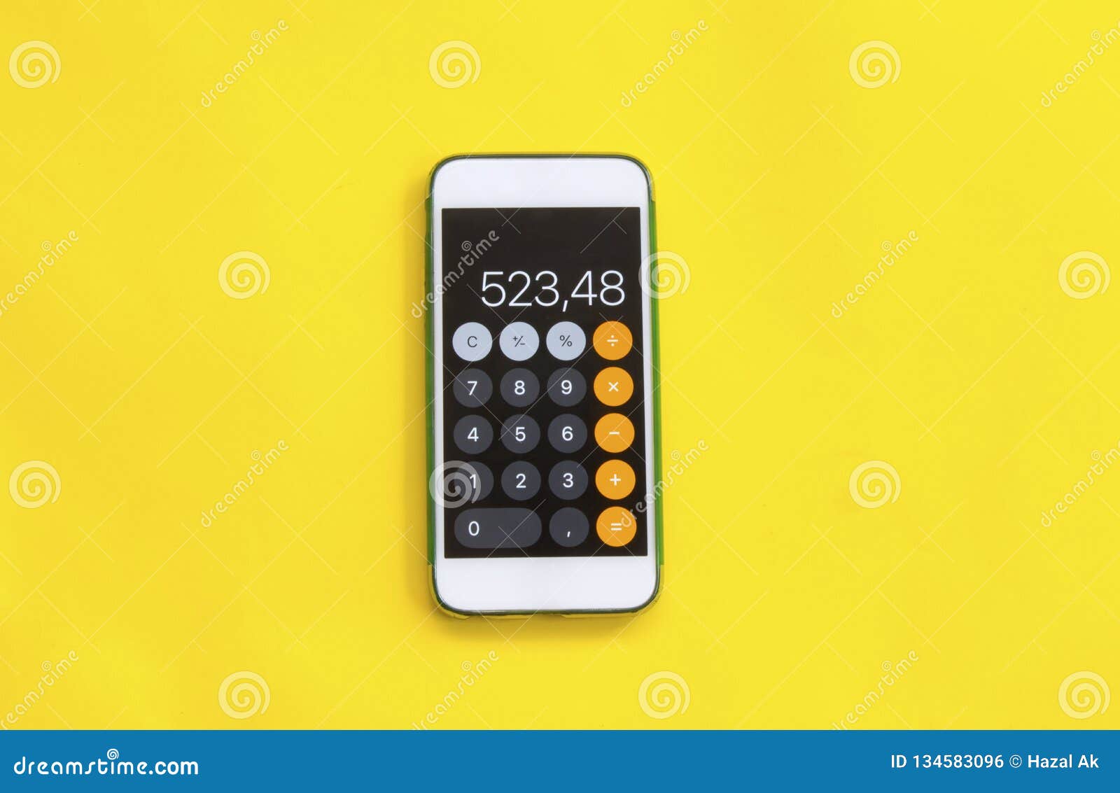 Smart Phone with Calculator on Yellow Background. Stock Photo - Image ...