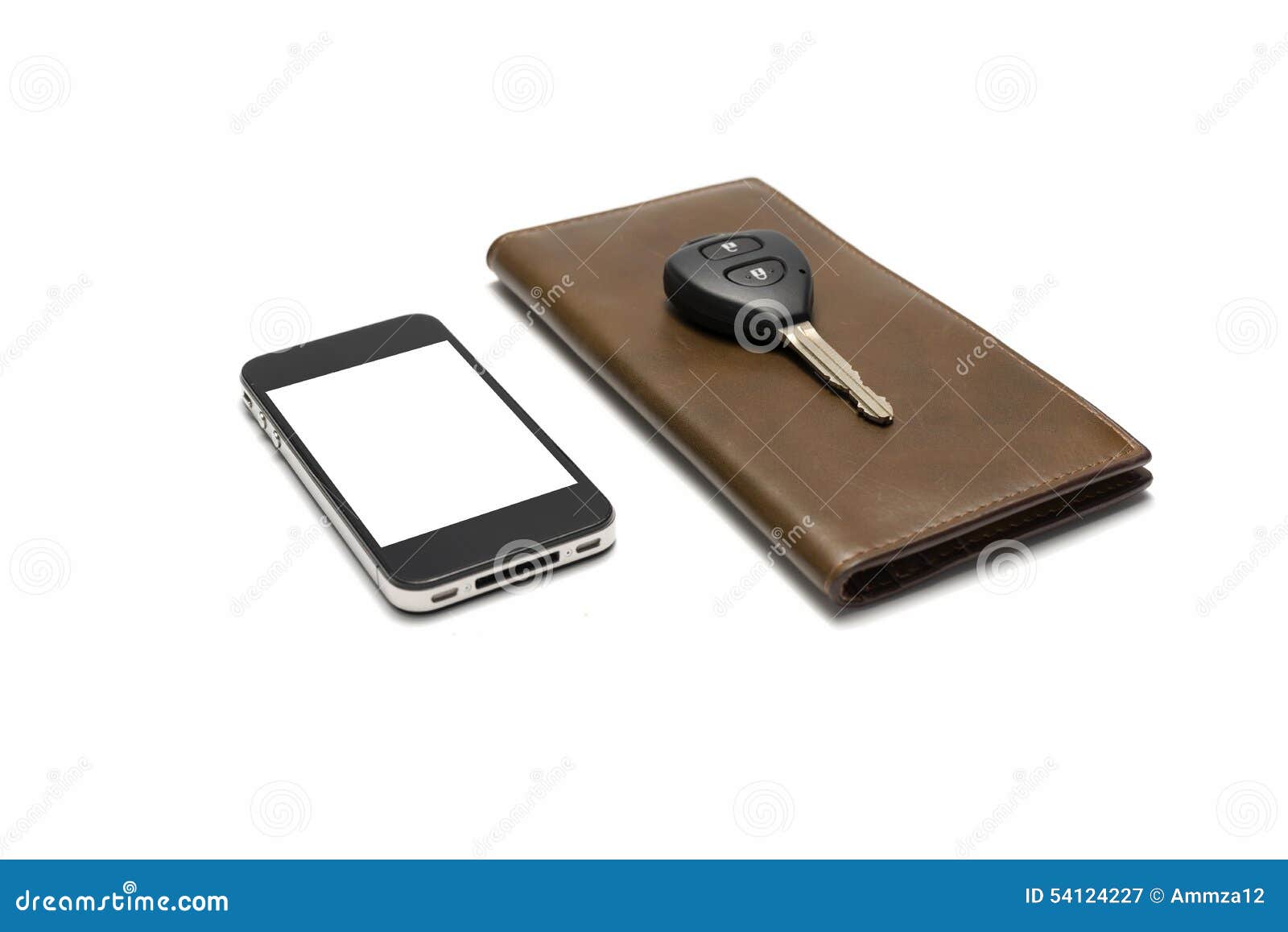 Smart Phone with Car Key on Brown Wallet Stock Image - Image of natural ...