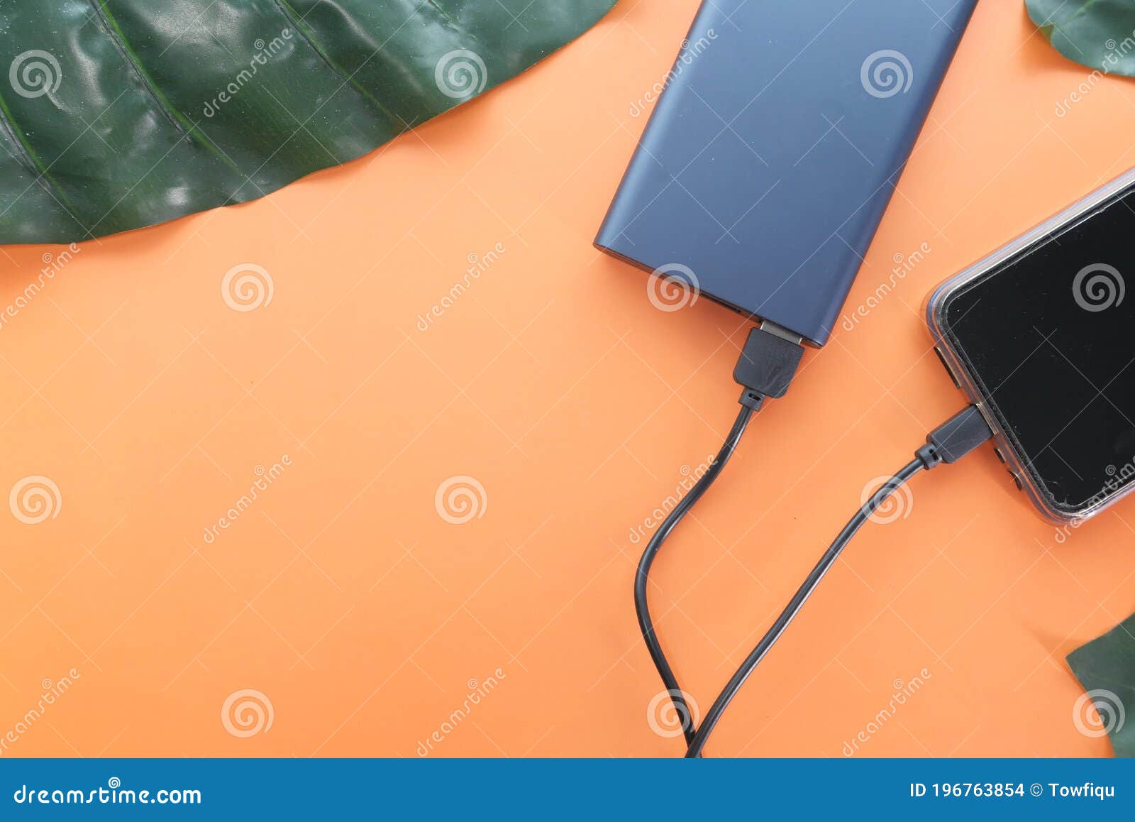 Smart Phone Charging with Power Bank Top View Stock Photo - Image of ...