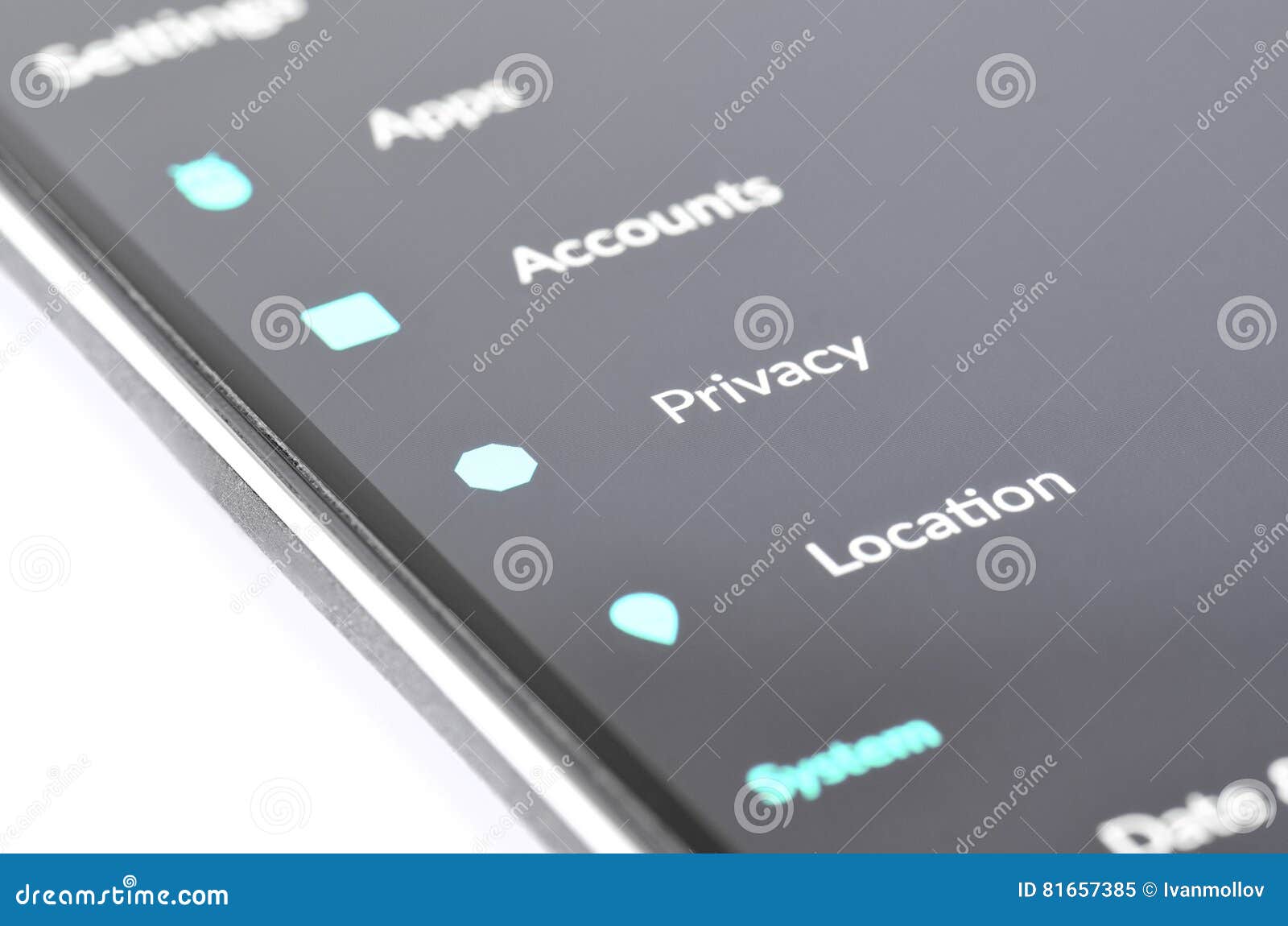 Smart Phone Close Up Privacy Menu Stock Image - Image of screen ...