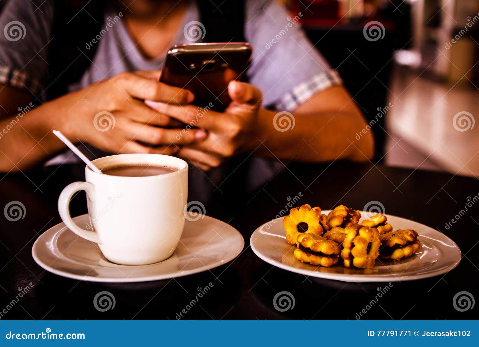 Smart Phone and Coffee Break Stock Image - Image of americano, cafe ...