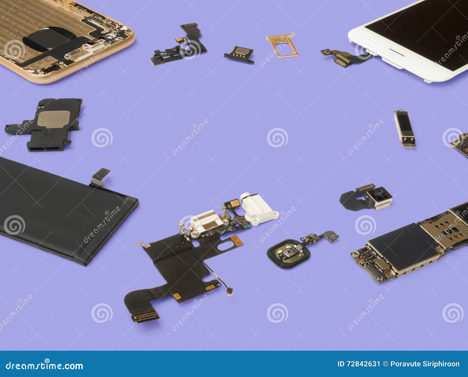 Smart Phone Components Isolate on Purple Background Stock Image - Image ...
