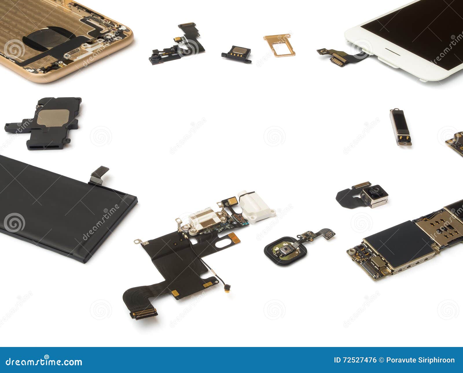 Smart Phone Components Isolate on White Background Stock Photo - Image ...