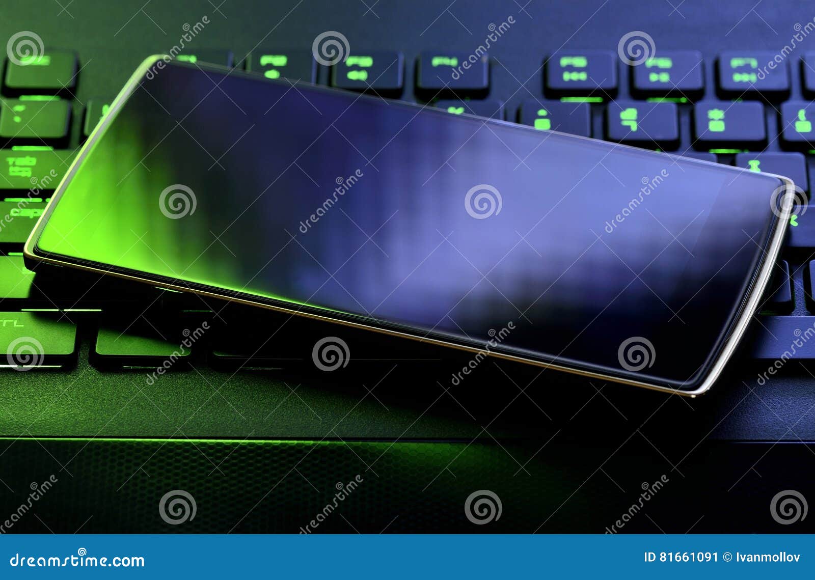 Smart Phone on Computer Keyboard Stock Image - Image of communication ...
