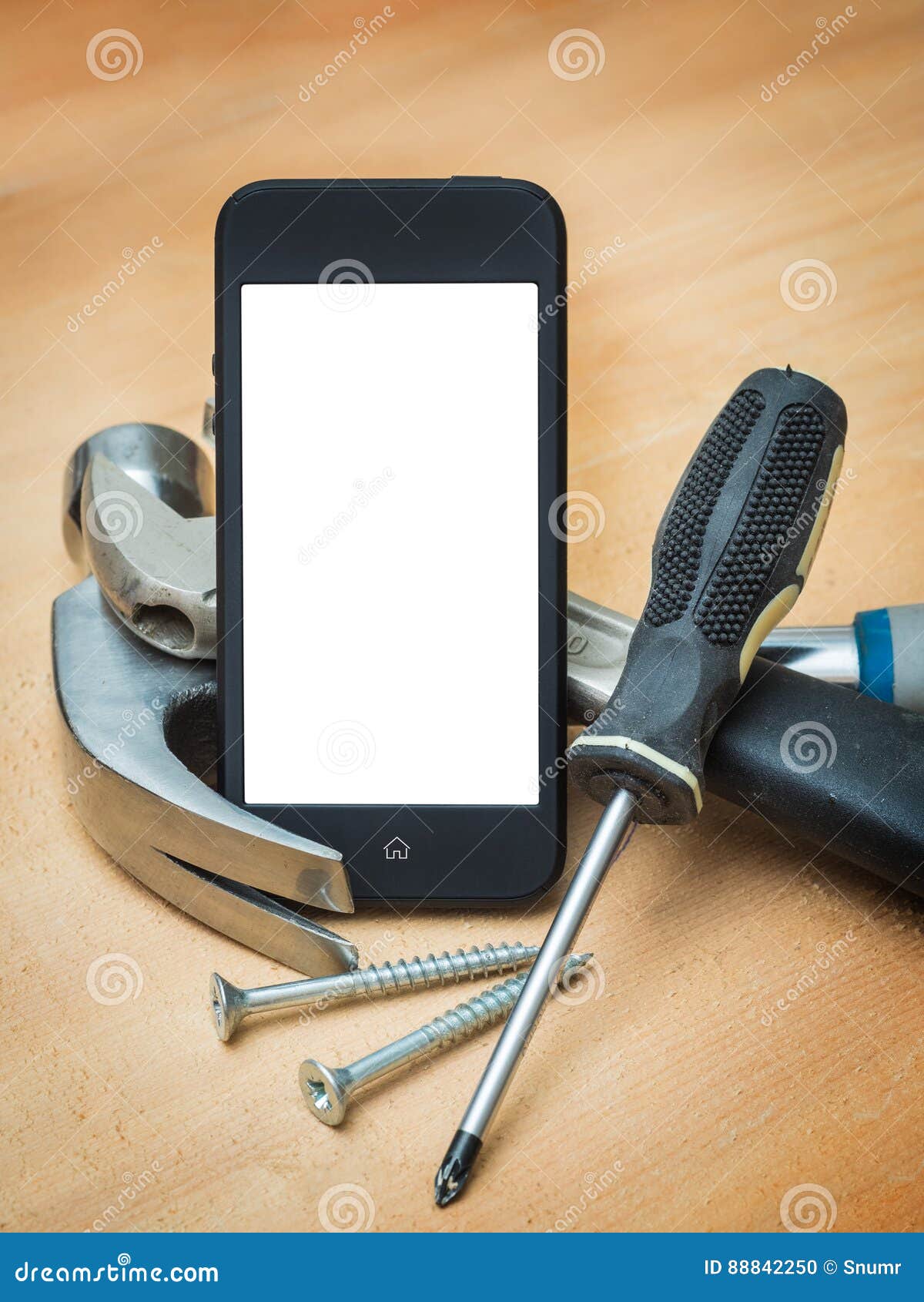 Smart Phone and Construction Tools. Stock Photo - Image of home, copy ...