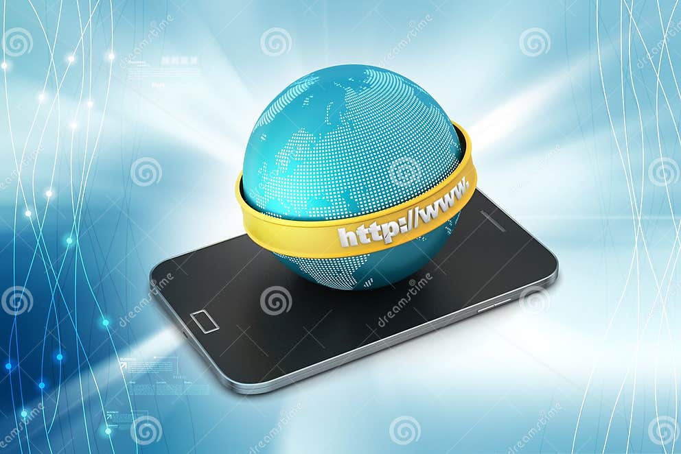 Smart phone with earth stock illustration. Illustration of tablet ...