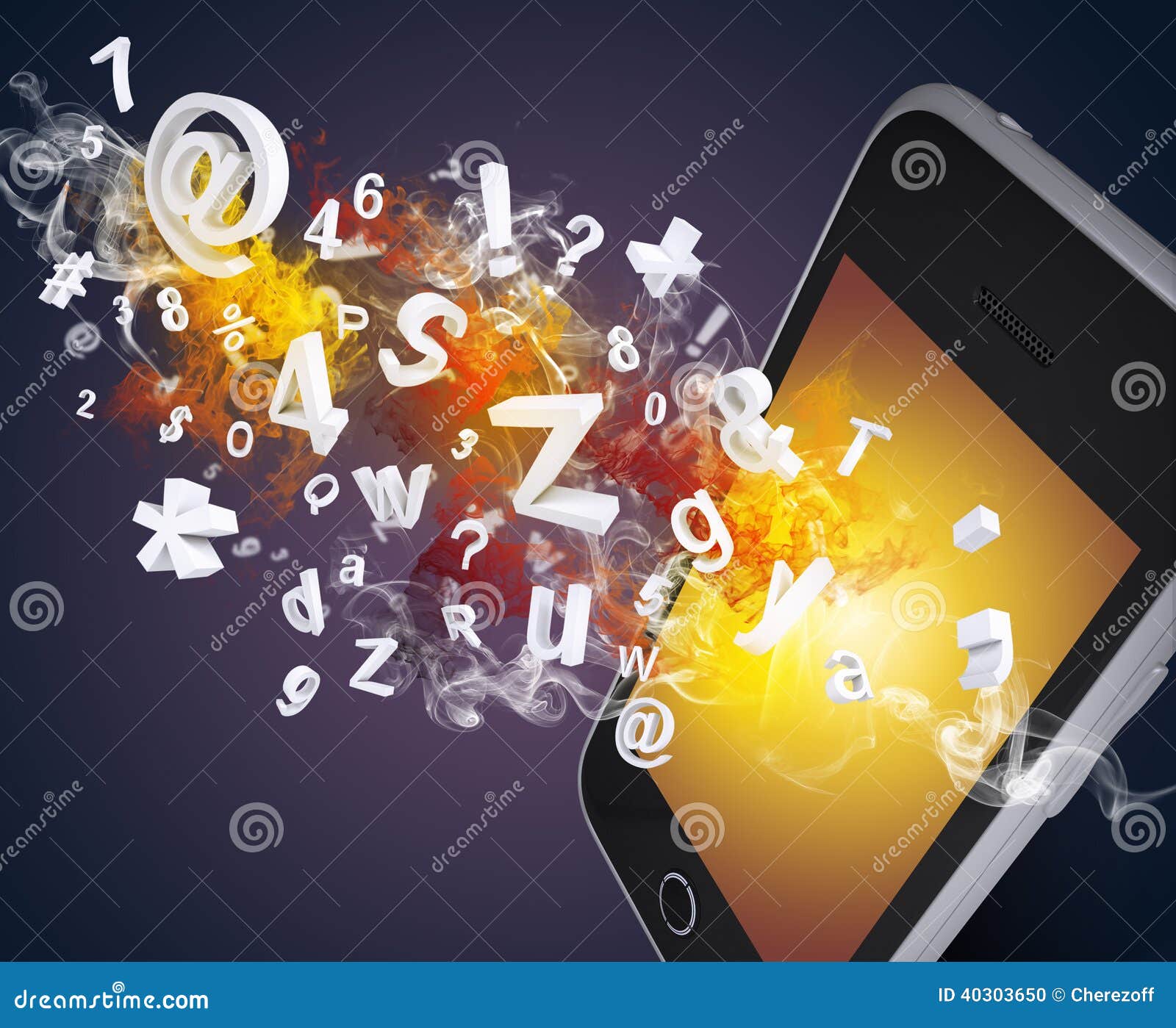 Smart Phone Emits Letters, Numbers and Smoke Stock Illustration ...