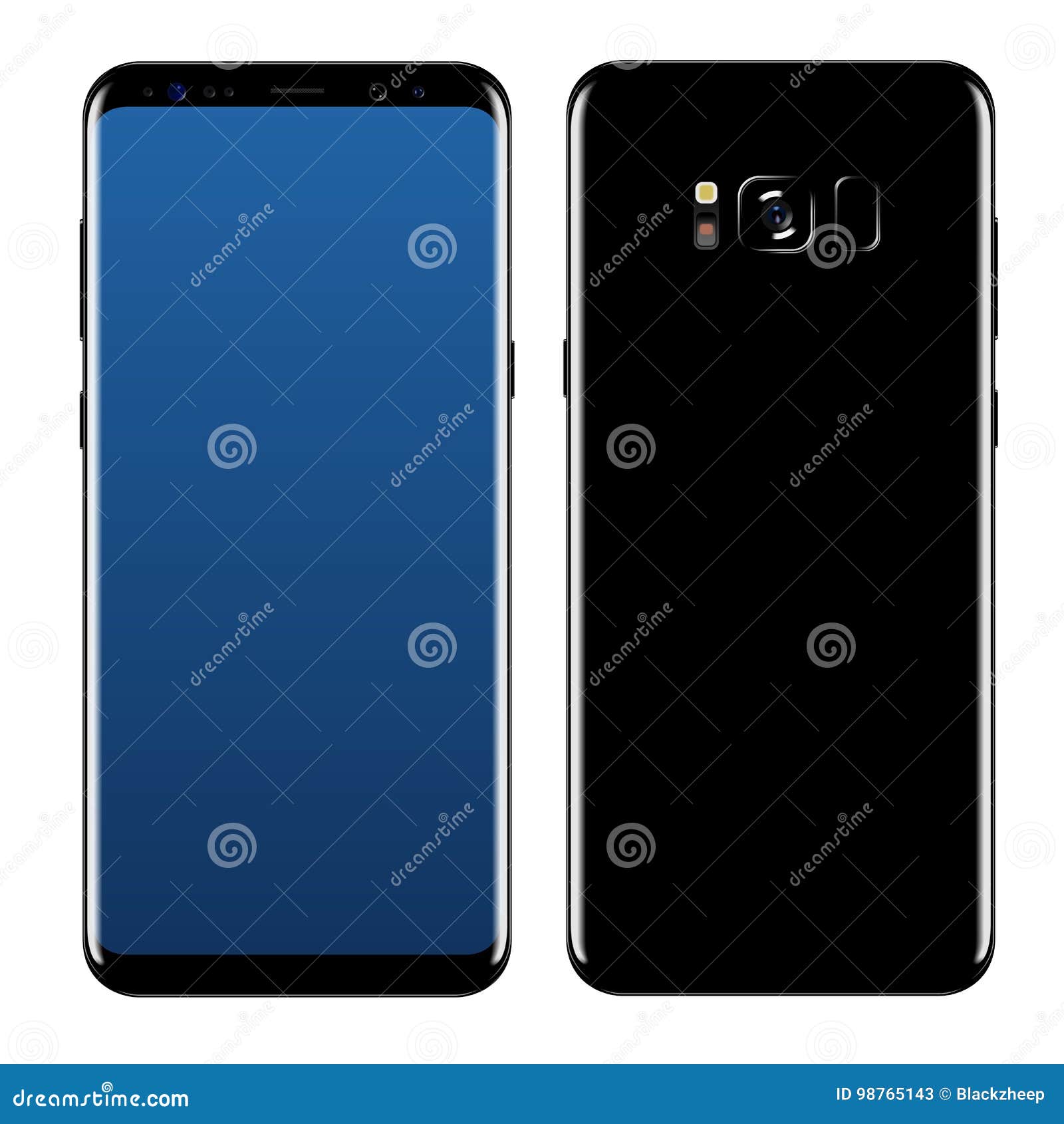 Smart Phone Front and Side Vector Drawing Isolated on White Background ...