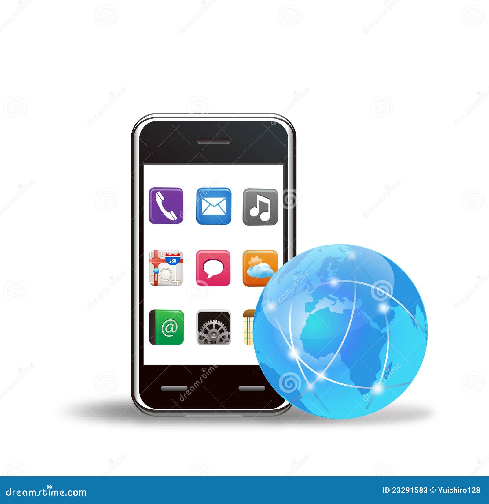 Smart Phone and Global Network Stock Illustration - Illustration of ...