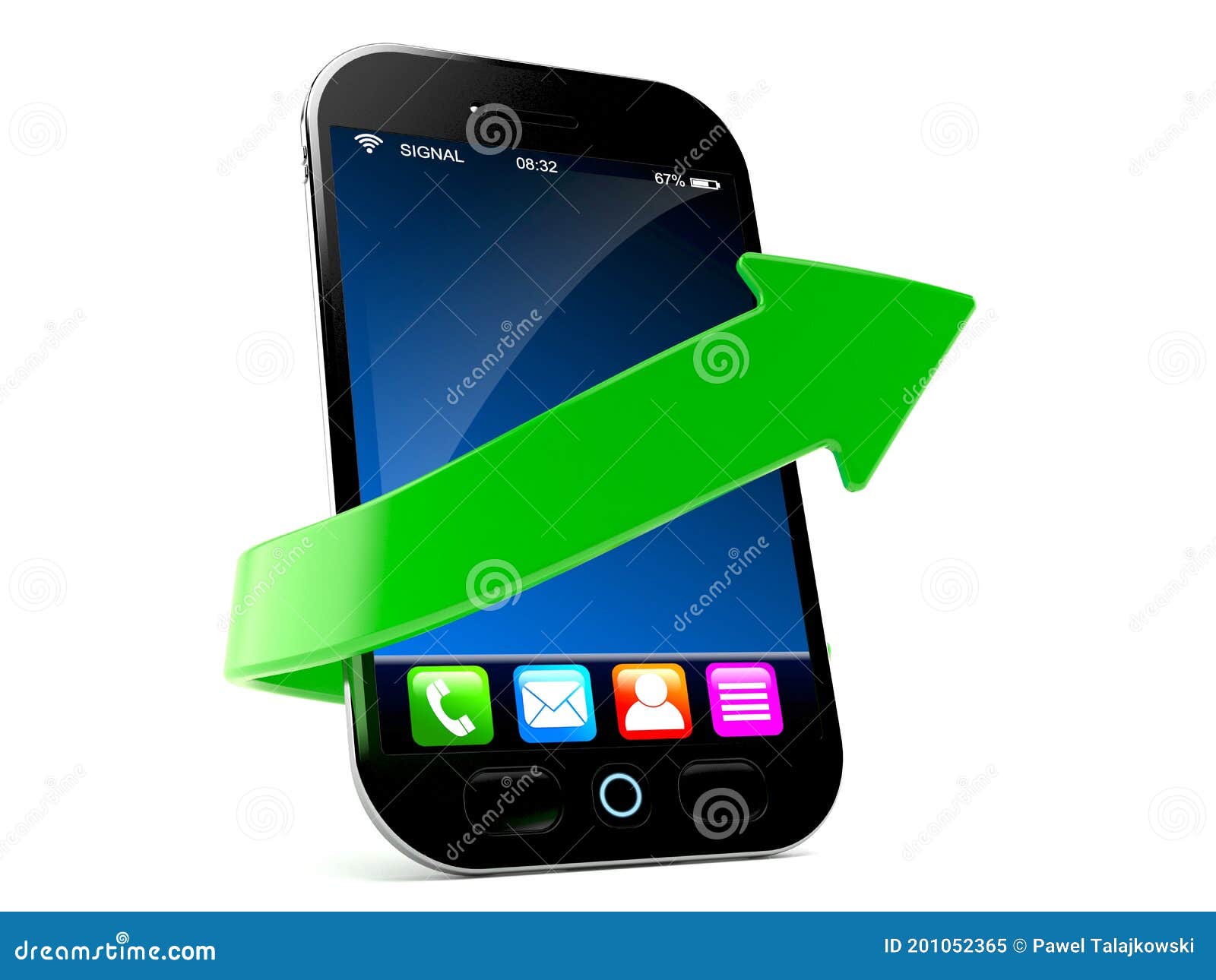 Smart Phone with Green Arrow Stock Illustration - Illustration of gain ...