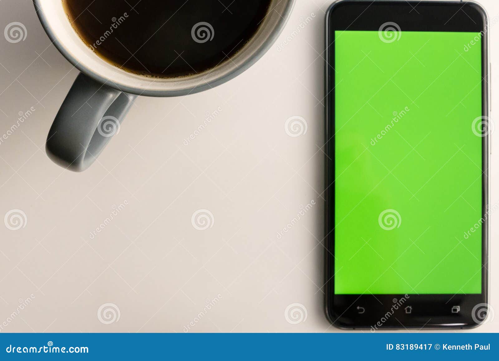 Smart Phone with Green Screen Next To Coffee Cup Stock Image - Image of ...