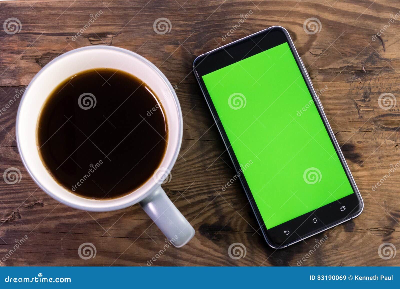 Smart Phone with Green Screen Next To Coffee Cup Stock Image - Image of ...