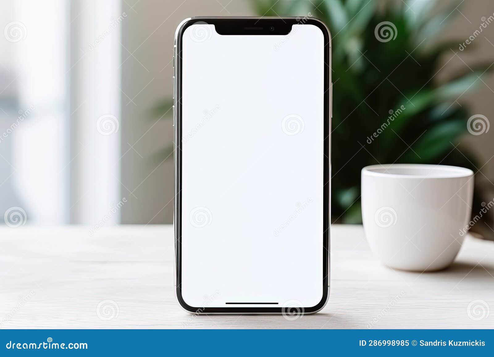 Smart Phone at Home, White Blank Empty Screen Stock Image - Image of ...