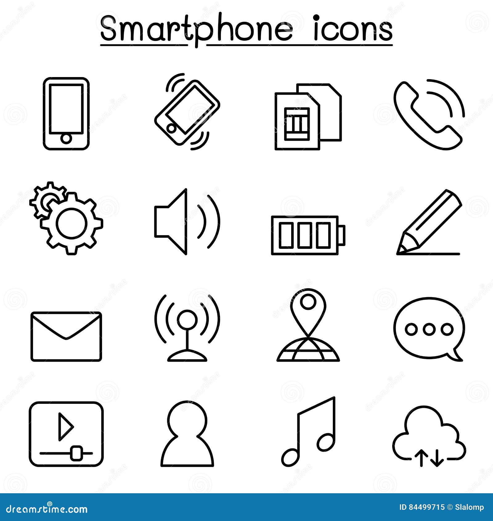 Smart Phone Icon Set in Thin Line Style Stock Vector - Illustration of ...