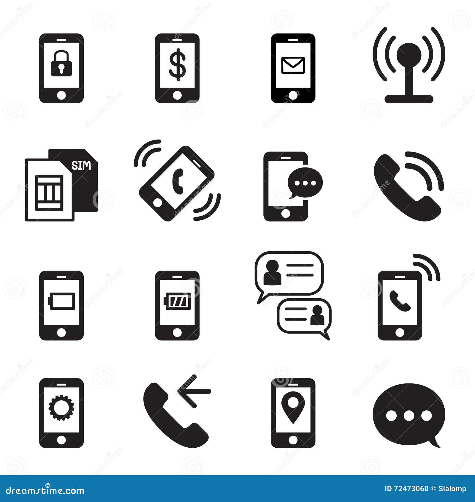 Phone Icon In Black And White. Telephone Symbol. Vector Illustration ...