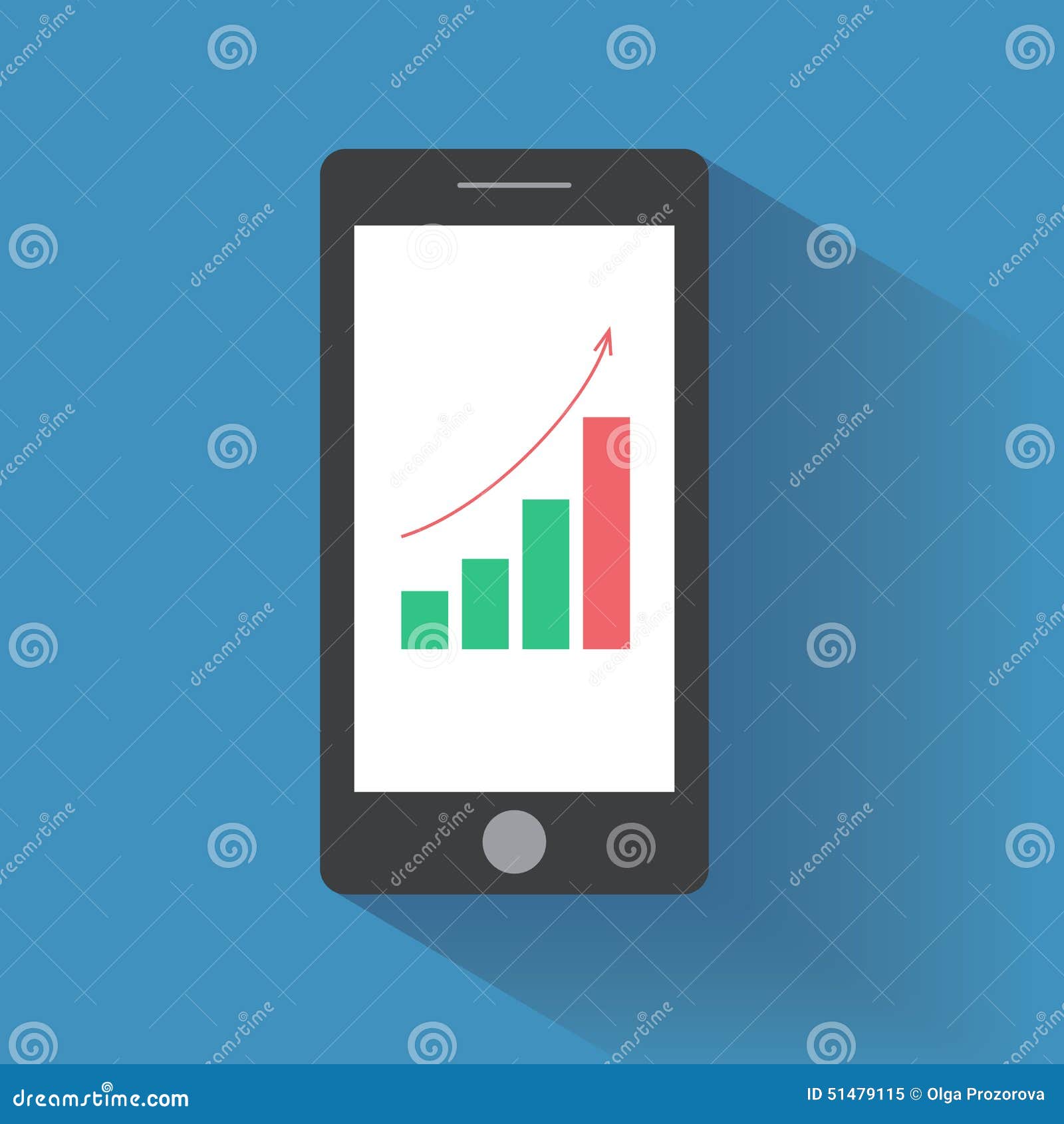 Smart Phone with Increasing Bar Chart on the Stock Vector ...