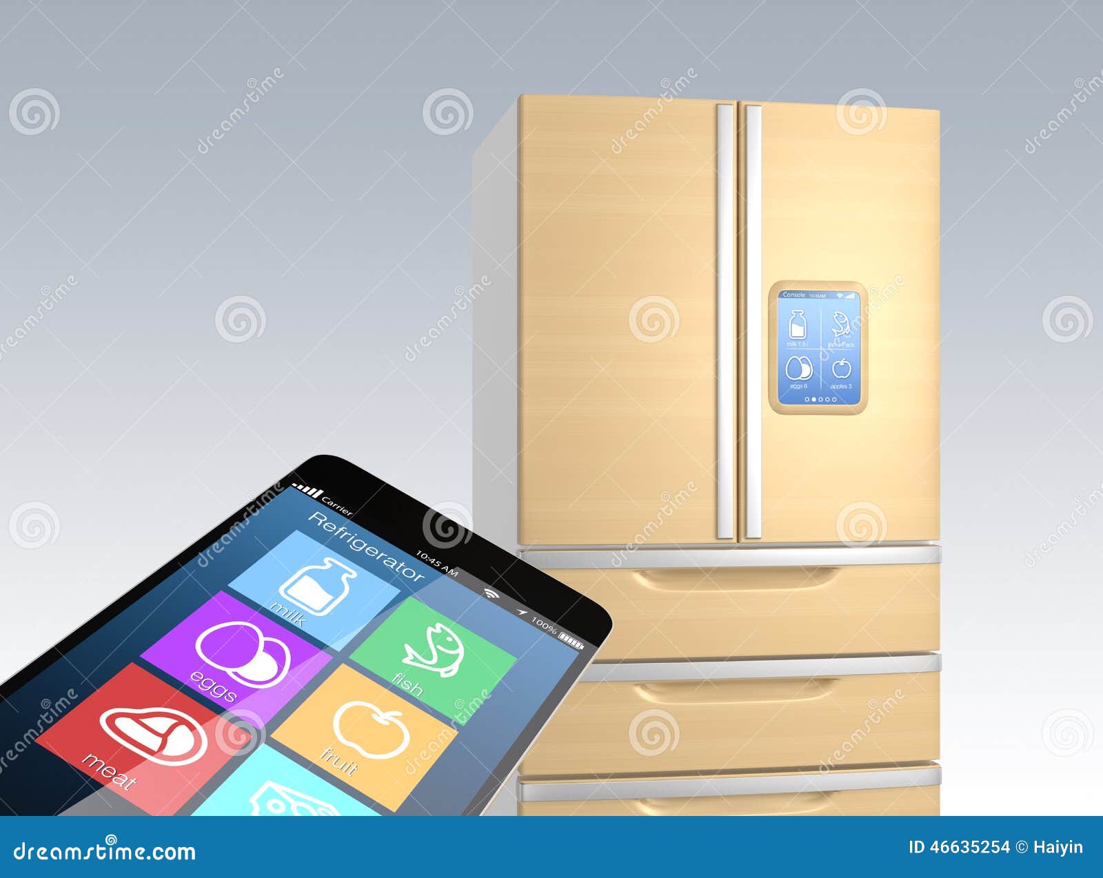 Smart Phone Interface Showing Food Information from Refrigerator Stock ...