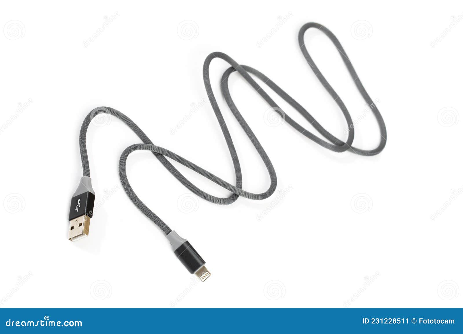 Smart Phone Lightning Cable Isolated on White Screen - Image Stock ...