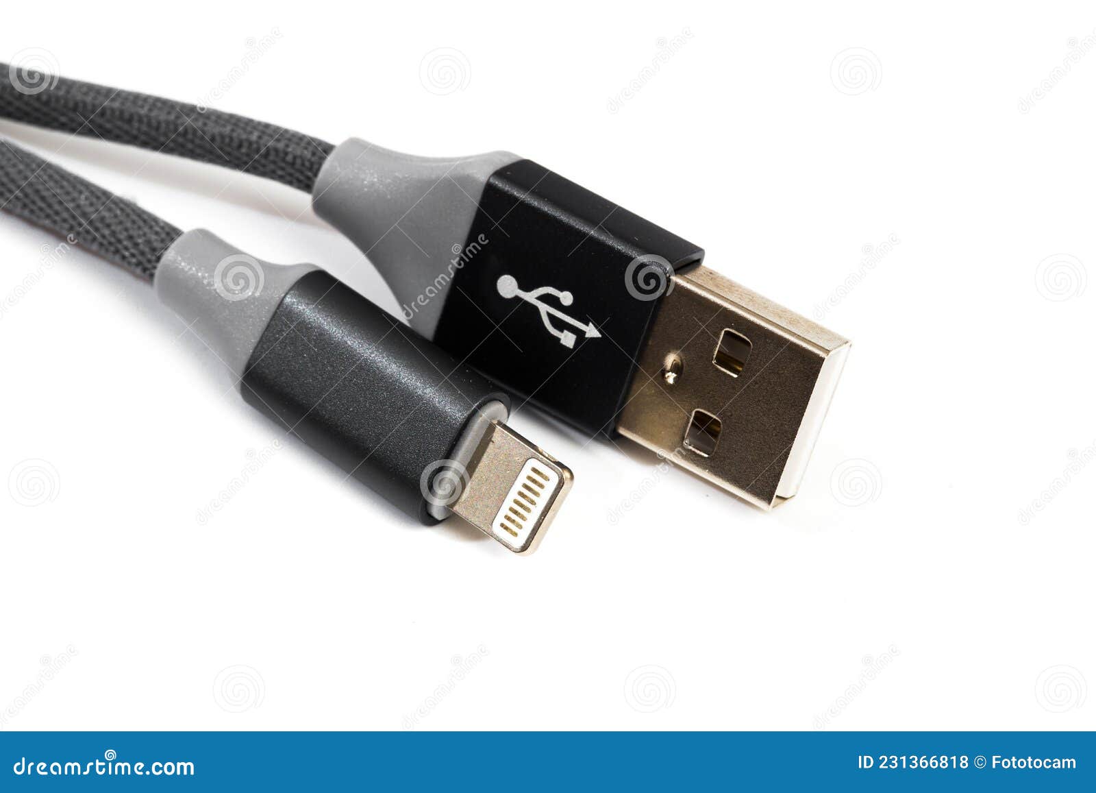 Smart Phone Lightning Cable Isolated on White Screen - Image Stock ...