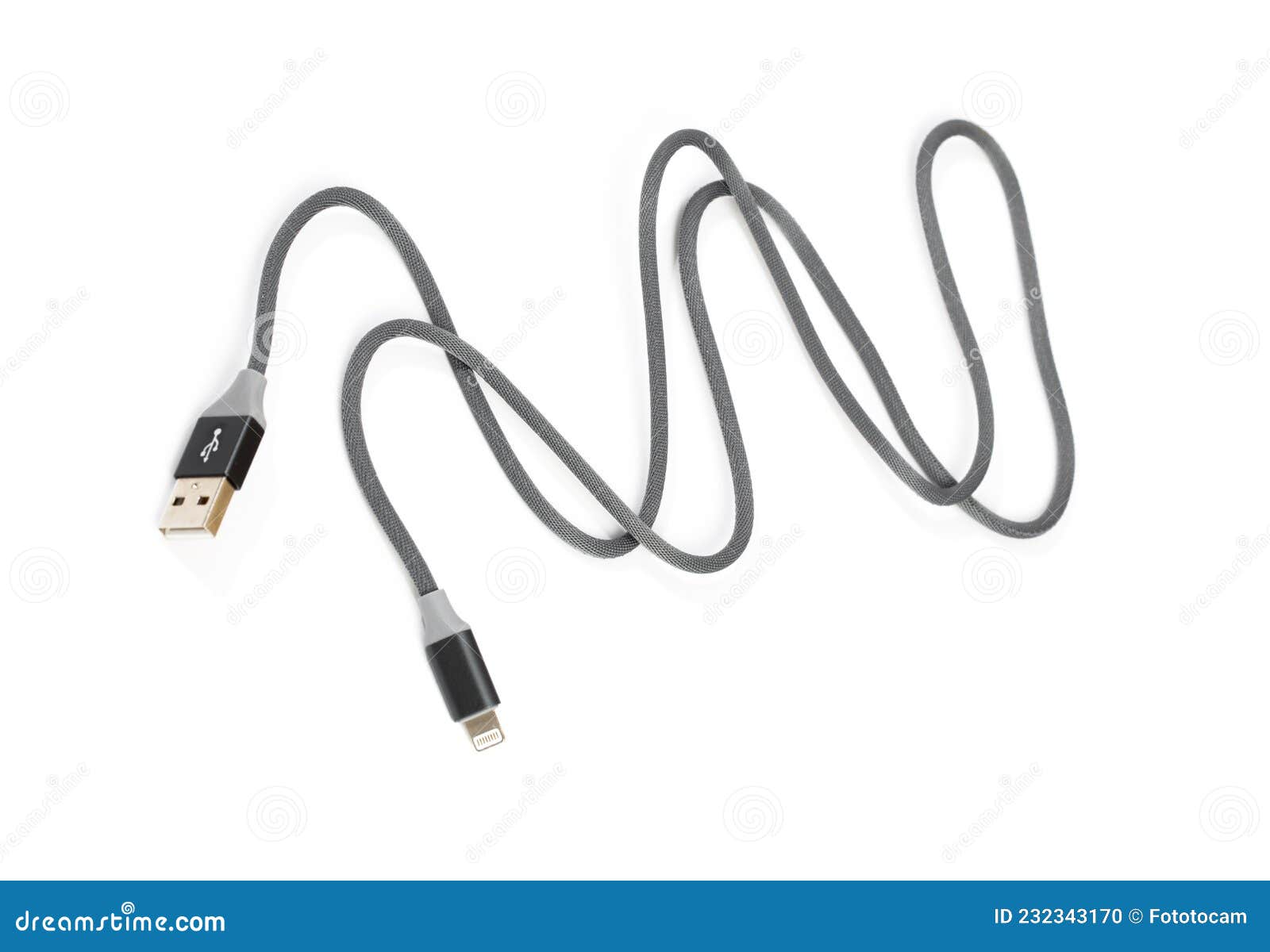 Smart Phone Lightning Cable Isolated on White Screen - Image Stock ...