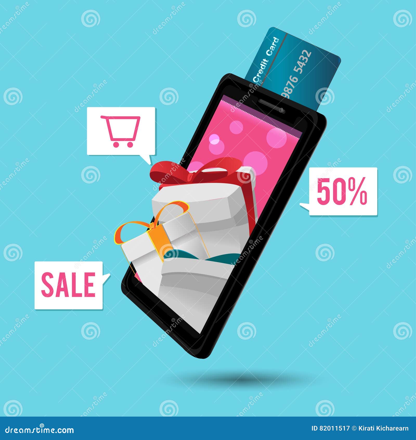 Smart Phone Mobile Credit Card Gift Vector Stock Vector - Illustration ...