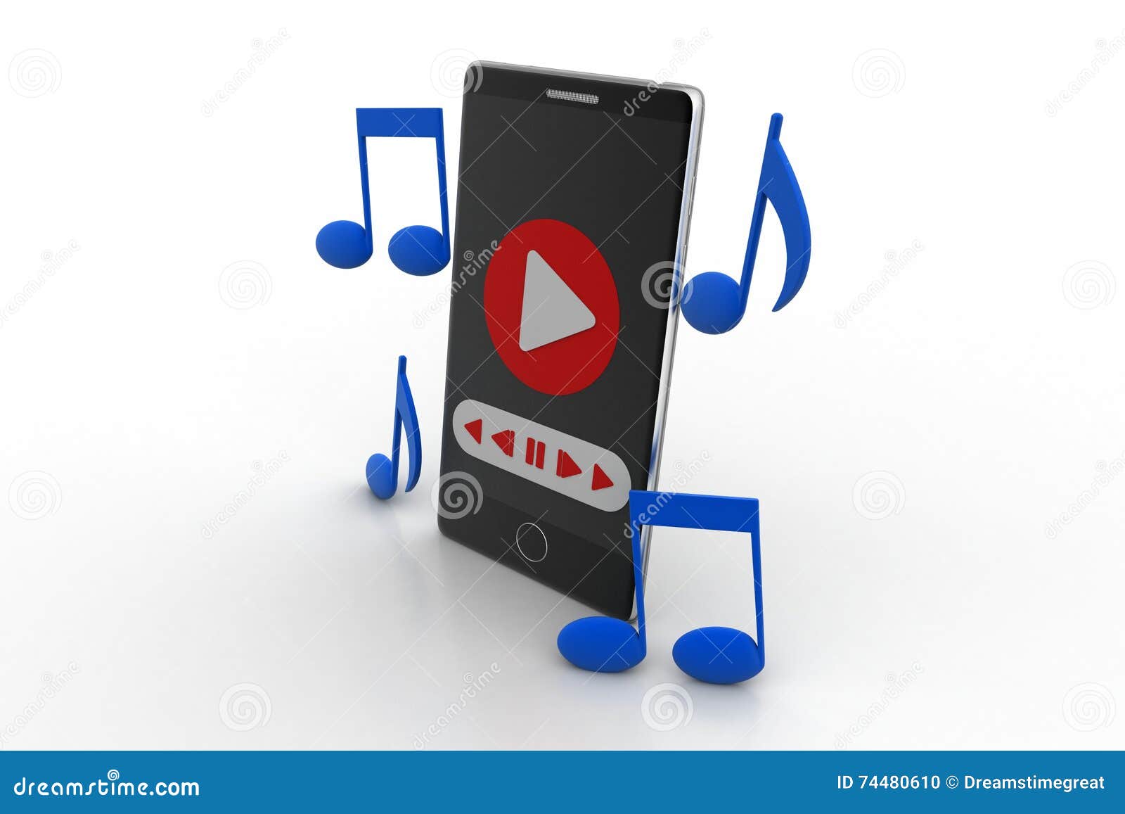 Smart phone with music stock illustration. Illustration of music - 74480610