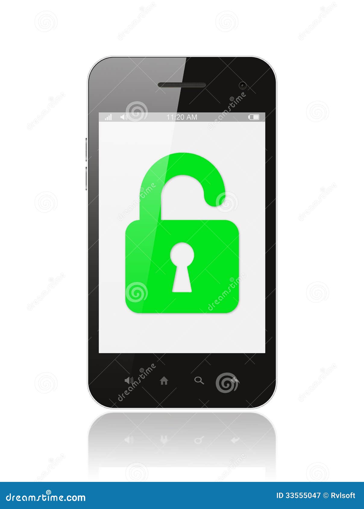 Smart phone with open lock stock illustration. Illustration of phone ...