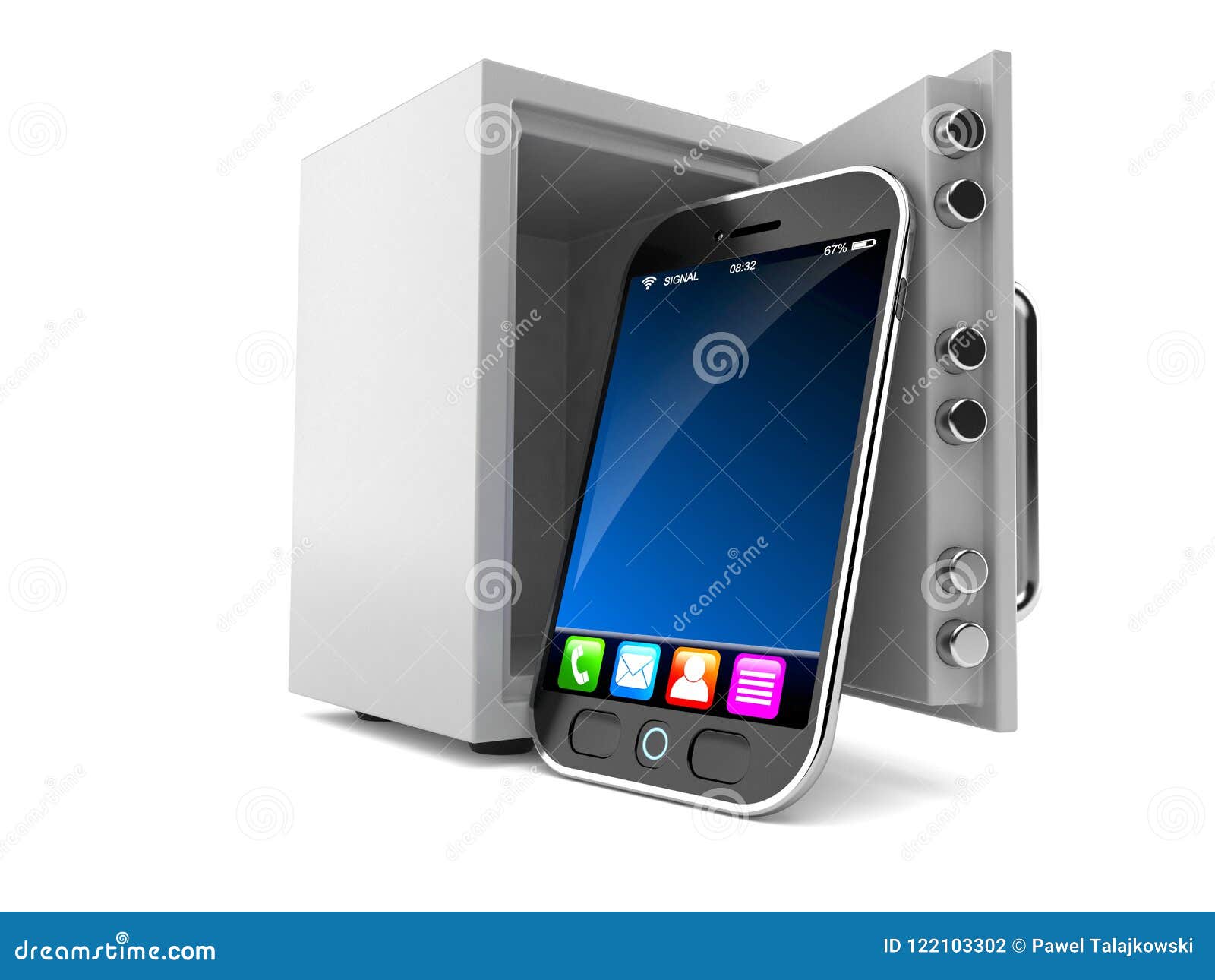 Smart phone with open safe stock illustration. Illustration of ...