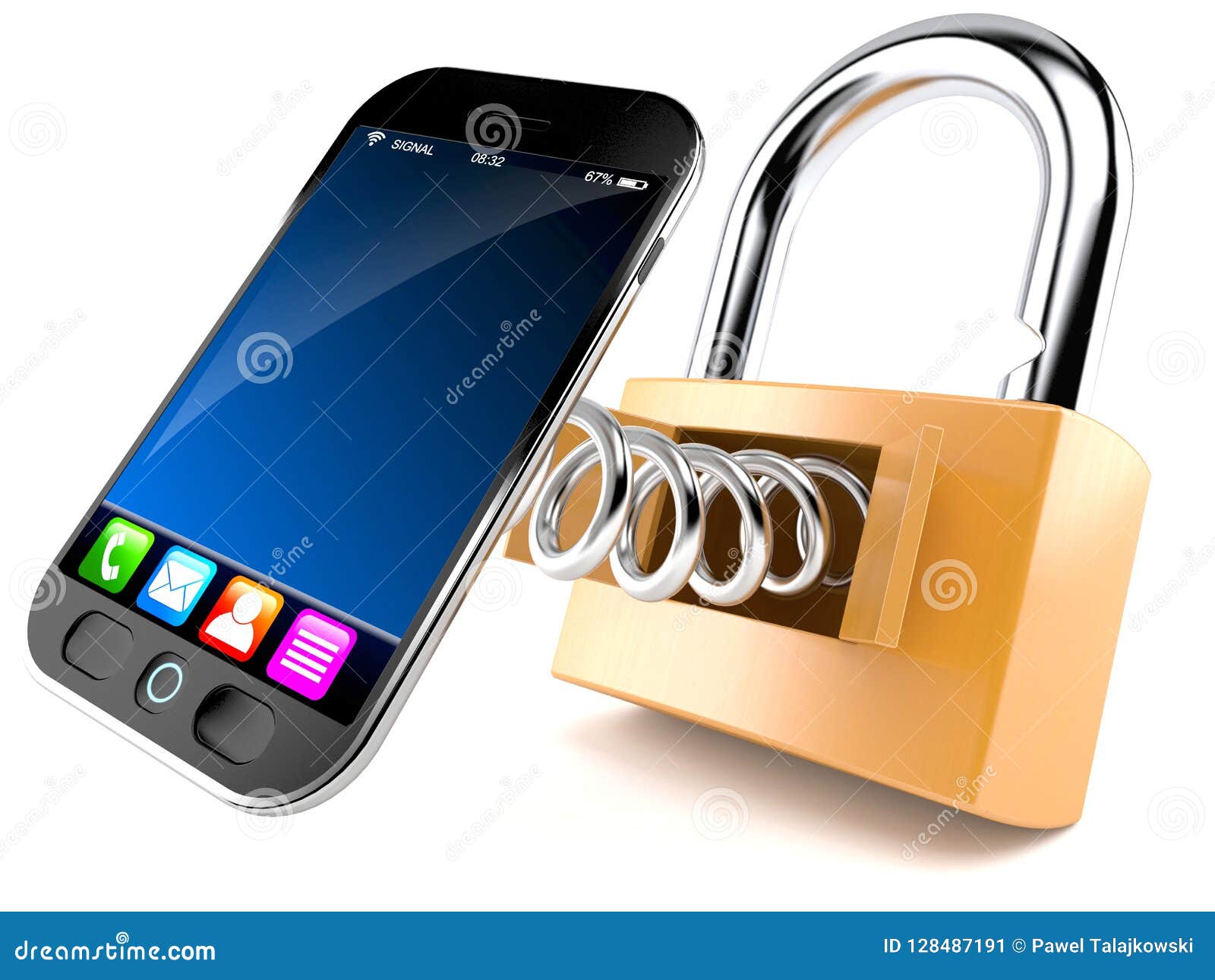 Smart phone with padlock stock illustration. Illustration of smart ...