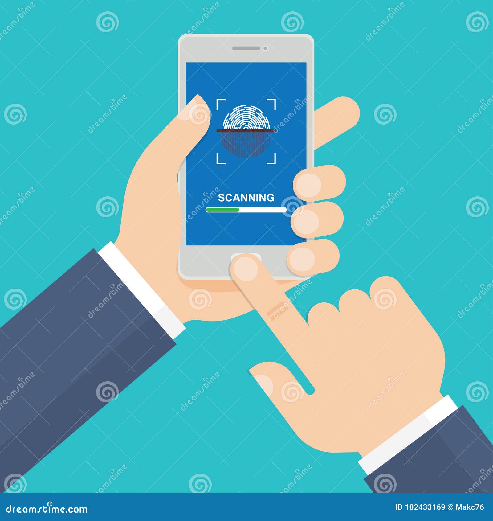 Scanning Fingerprint On Smartphone. Unlock Mobile Phone. Biometrics ...