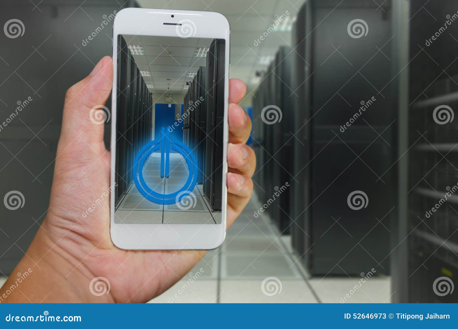 Smart Phone Remote Command To Data Center Stock Image - Image of room ...