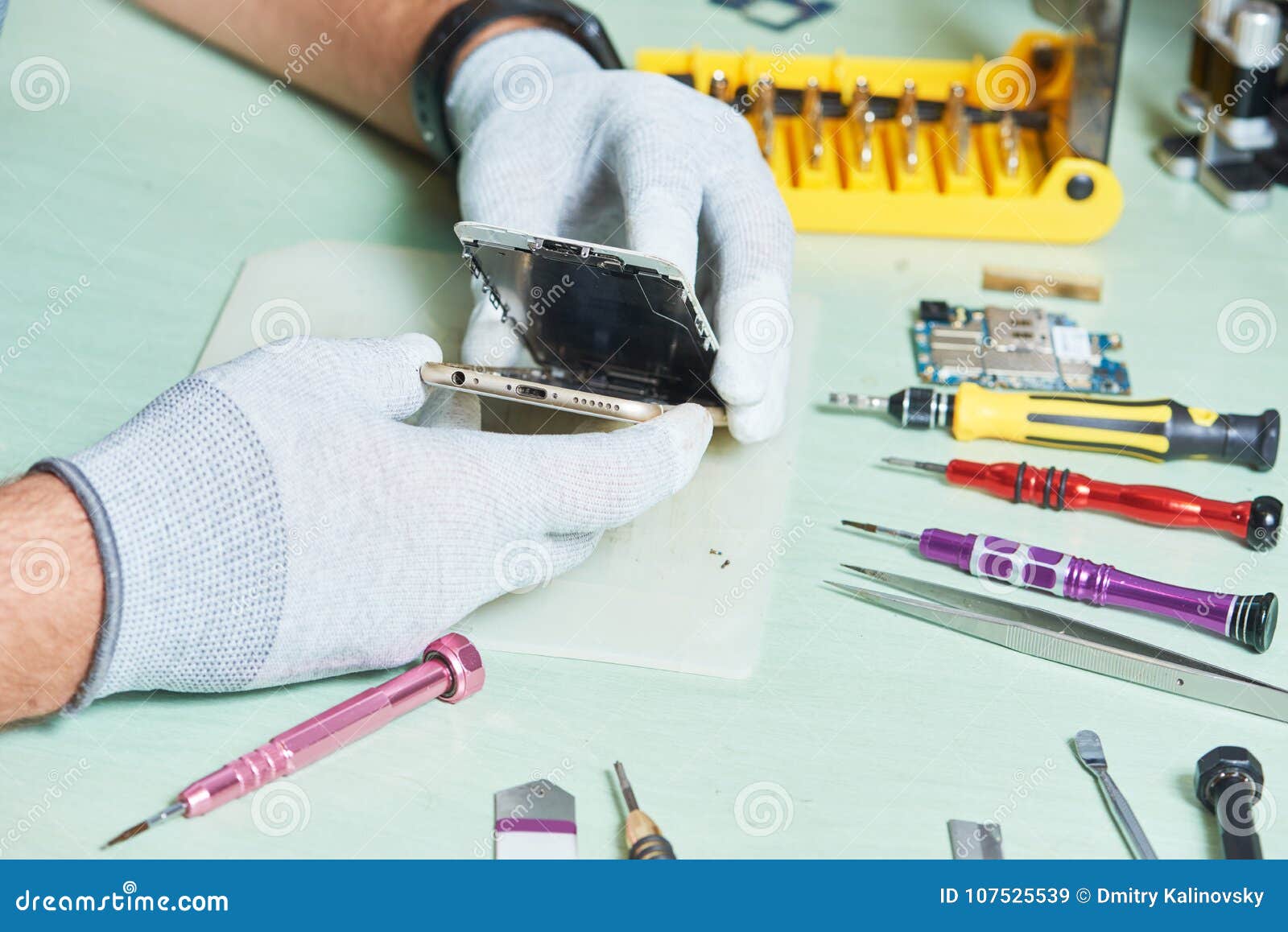 Smart Phone Repair. Repairman Disassembling Smartphone Stock Image ...