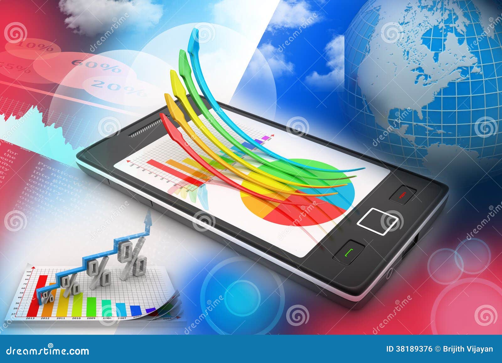 Smart Phone Showing A Growth Graph And A Pie Chart Stock Photo ...