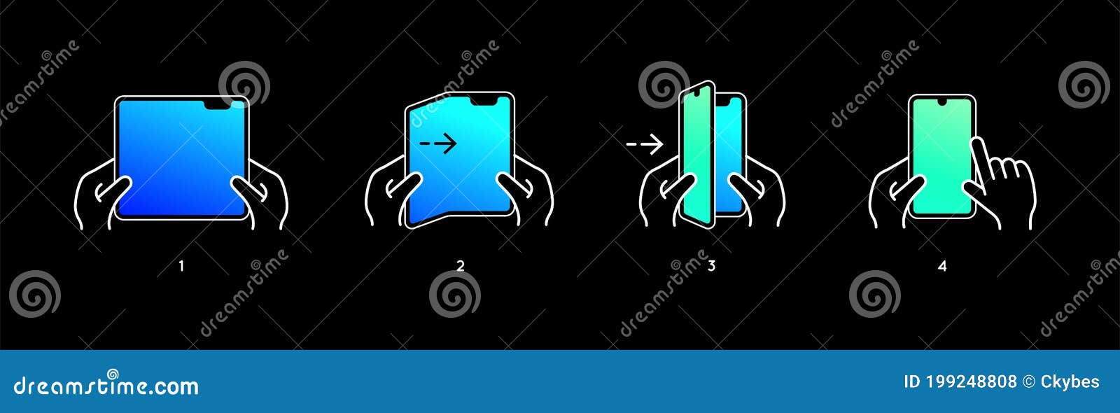 Smart Phone Tablet with Foldable Screen. Step by Step Folding Unfolding ...