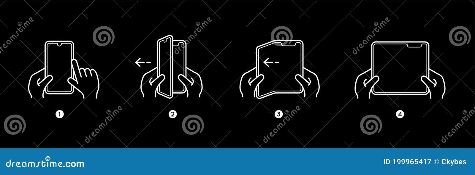 Smart Phone Tablet with Foldable Screen. Step by Step Folding Unfolding ...