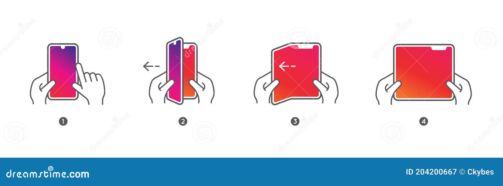 Smart Phone Tablet with Foldable Screen. Step by Step Folding Unfolding ...