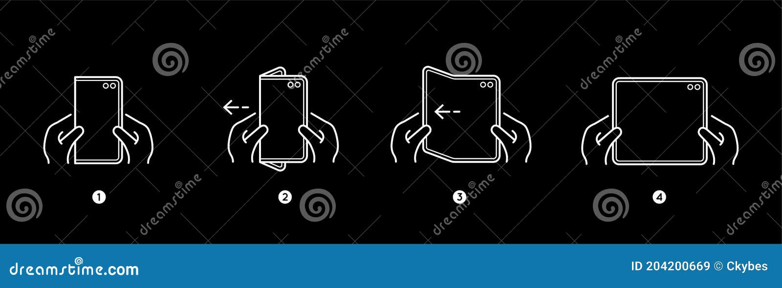 Smart Phone Tablet with Foldable Screen. Step by Step Folding Unfolding ...