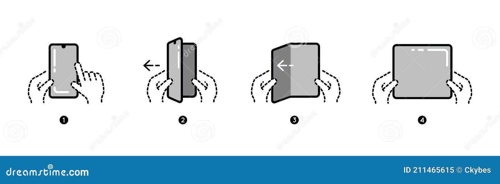 Smart Phone Tablet with Foldable Screen. Step by Step Folding Unfolding ...