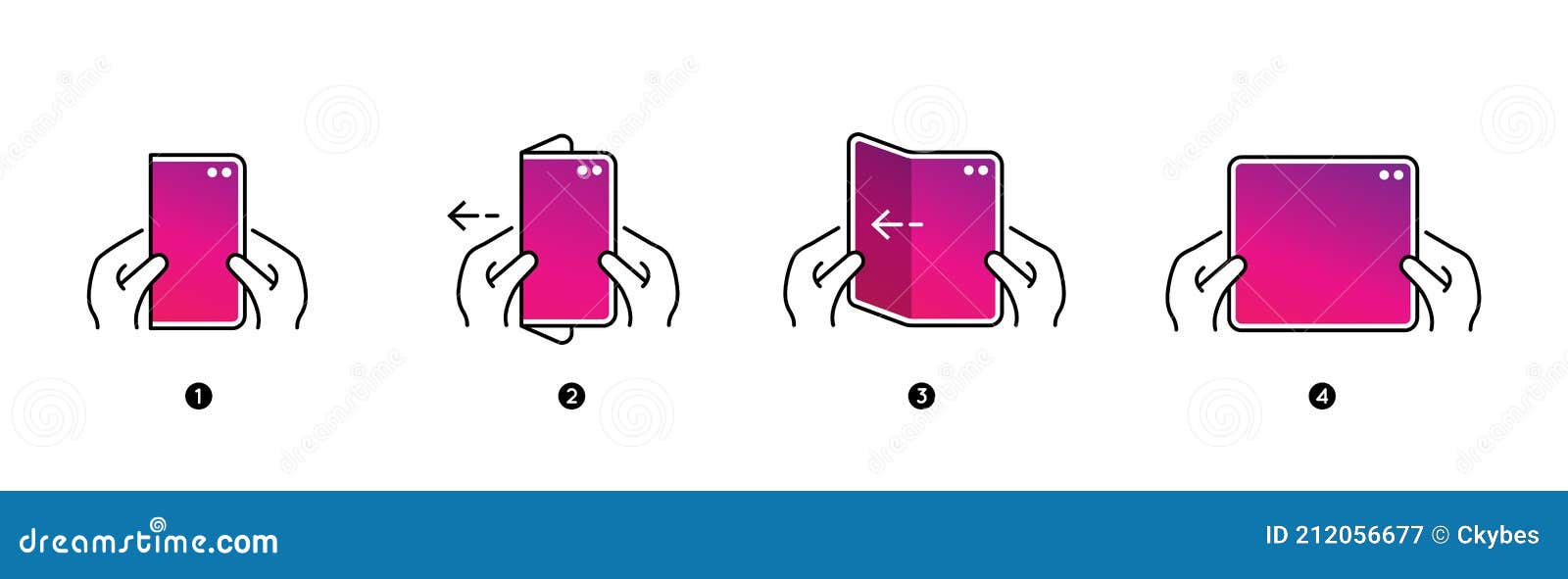 Smart Phone Tablet with Foldable Screen. Step by Step Folding Unfolding ...