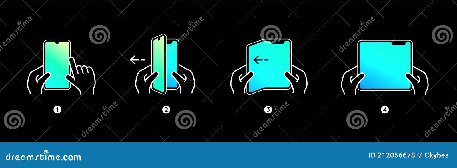 Smart Phone Tablet with Foldable Screen. Step by Step Folding Unfolding ...