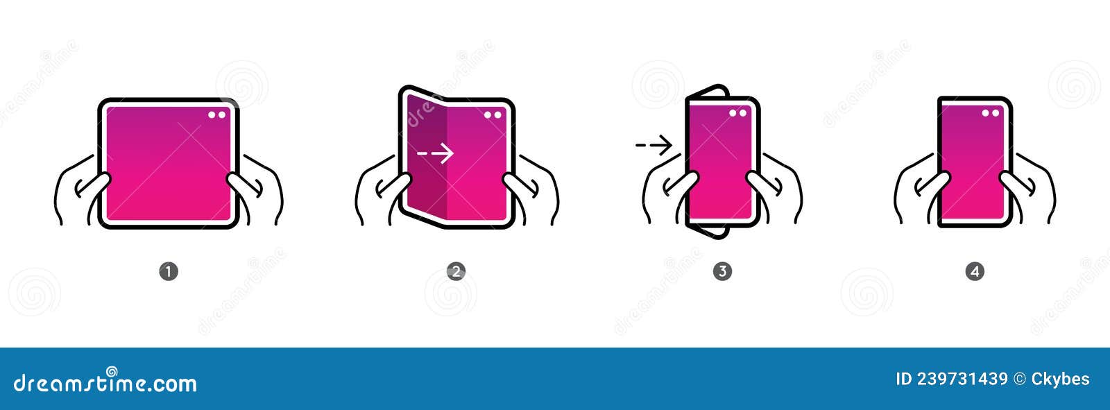 Smart Phone Tablet with Foldable Screen. Step by Step Folding Unfolding ...