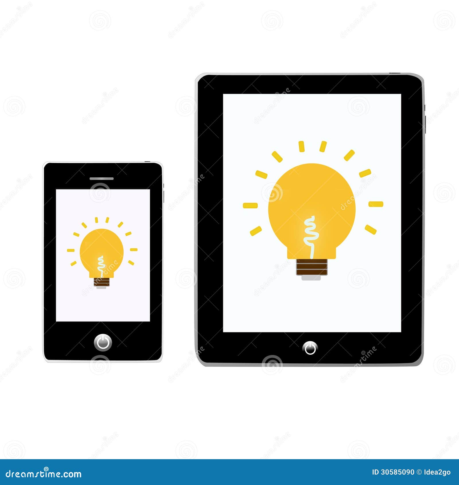 Smart Phone and Tablet with Light Bulb Symbol Stock Illustration ...