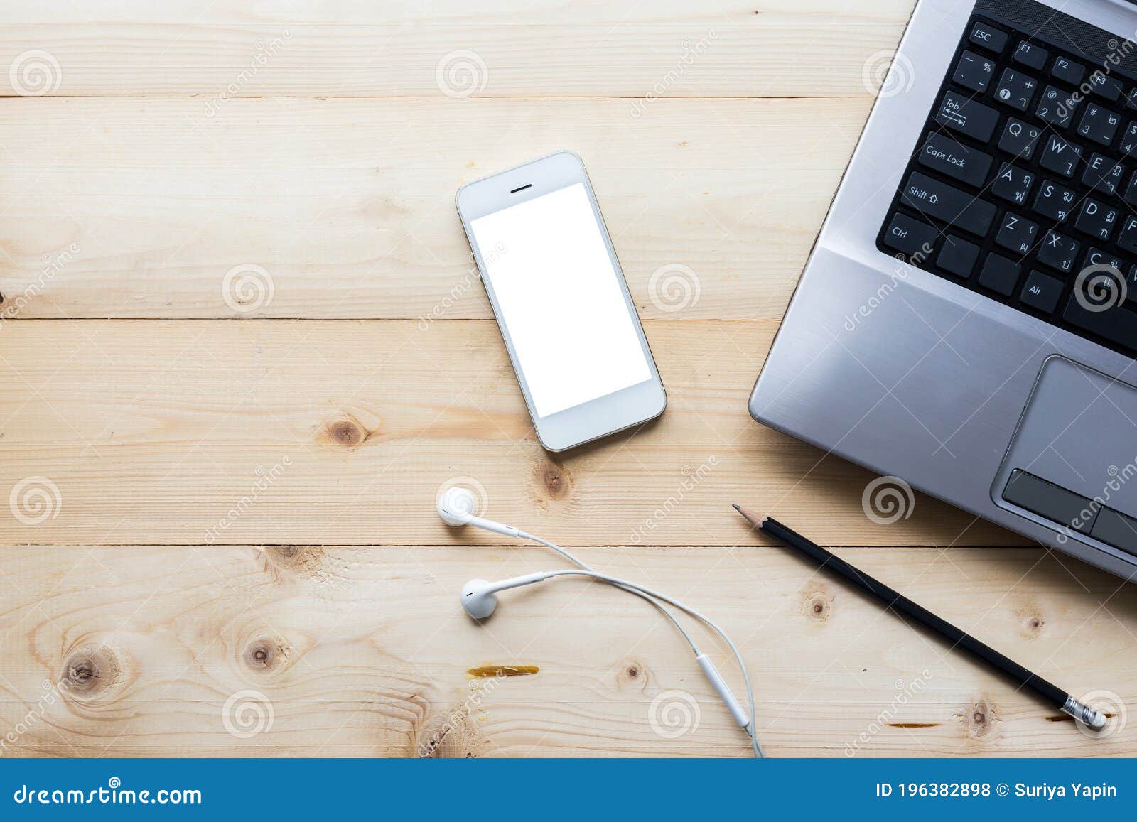 Smart Phone with Tea Cup and Computer on Wooden Table Stock Photo ...