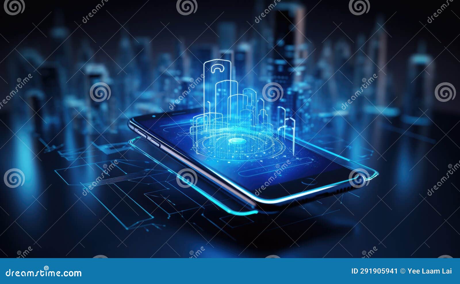 Smart Phone Tech Business Blue Light, Ai Stock Illustration ...
