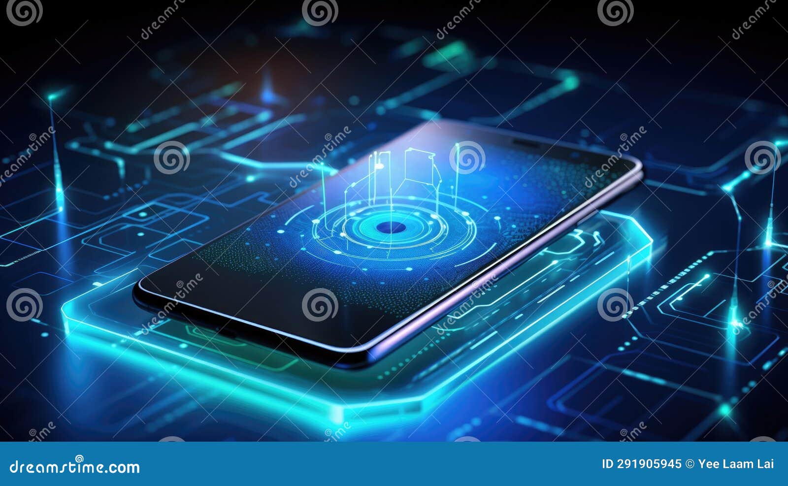 Smart Phone Tech Business Blue Light, Ai Stock Illustration ...