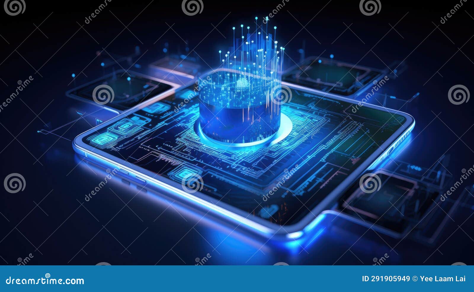 Smart Phone Tech Business Blue Light, Ai Stock Illustration ...