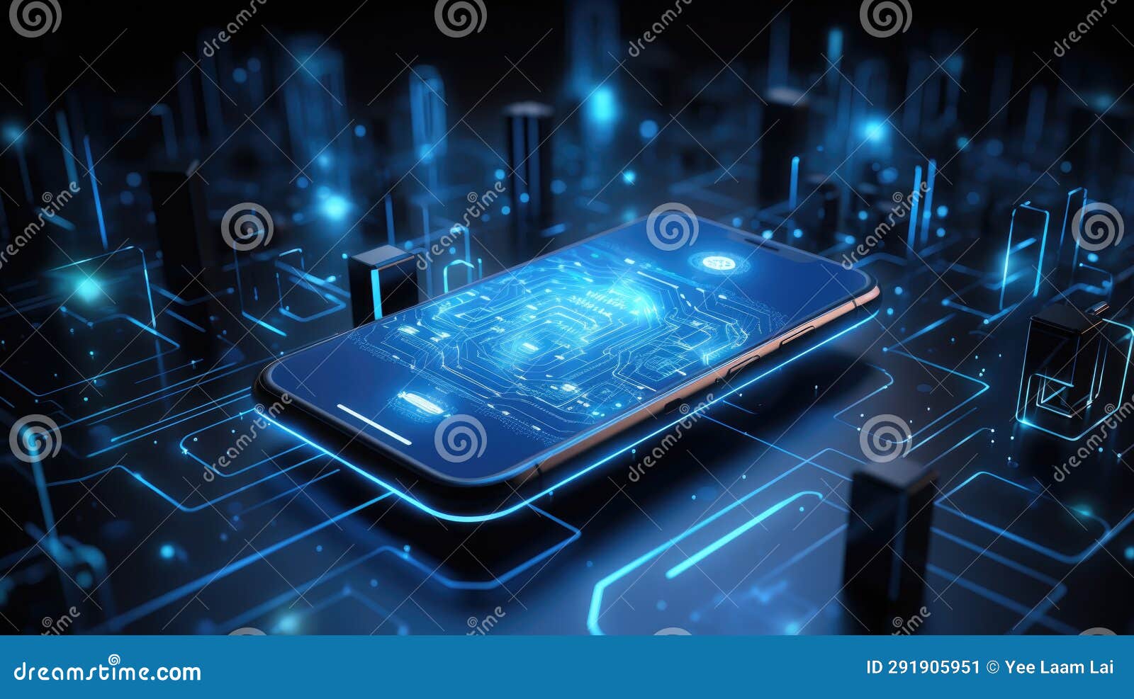 Smart Phone Tech Business Blue Light, Ai Stock Illustration ...
