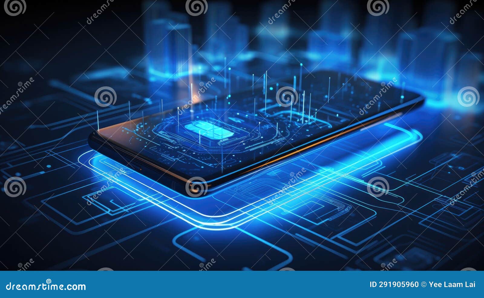Smart Phone Tech Business Blue Light, Ai Stock Illustration ...